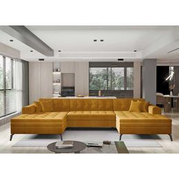 Pharao24.de Sofa Couch in Senfgelb mit f&uuml;nf Sitzpl&auml;tzen