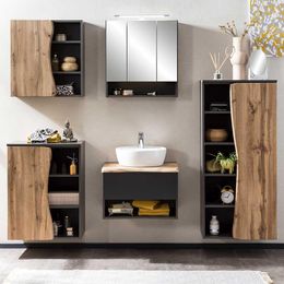 Pharao24.de Landhausstil Badm&ouml;bel-Set in Wildeichefarben Dunkelgrau (f&uuml;nfteilig)