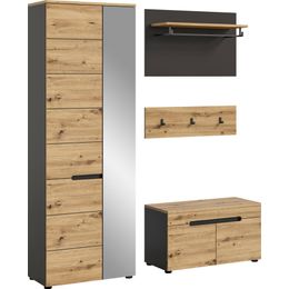 Garderoben-Set Home Affaire "REHAT, TOPSELLER, 4-teilig, Breite 160cm, individuell stellbar", grau (basalt grau, artisan eiche nachbildung), Kastenm&ouml;bel-Sets, Garderobenkombination, Kombination, Set, Flurgarderobe, Diele