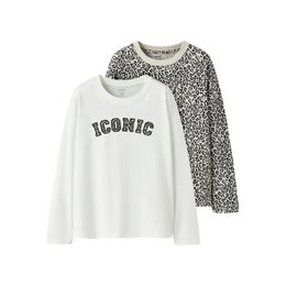 Langarmshirt name it "NKFVELDA 2P LS NREG TOP", Jungen, Gr. 122/128, cloud dancer pack:pumice stone, Jersey, Obermaterial: 100% Baumwolle, bedruckt, regular fit normal, Rundhals, Shirts Langarmshirt, Baumwolle, regular fit