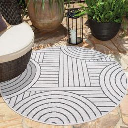 Outdoorteppich Carpet City "DUO RUG 5842", grau, H:5mm &Oslash;:160cm, Obermaterial: 100% Polypropylen, Teppiche, Outdoorteppich, Wendeteppich Wetterfest In- & Outdoor, Balkon, Terrasse, Wohnzimmer