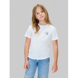 T-Shirt Calvin Klein Jeans, M&auml;dchen, Gr. 16 (176), hellwei&szlig;, Single Jersey, Obermaterial: 100% Baumwolle, unifarben, regular fit normal, Rundhals, Shirts T-Shirt, f&uuml;r Kinder bis 16 Jahre, regular fit, Rundhalsausschnitt