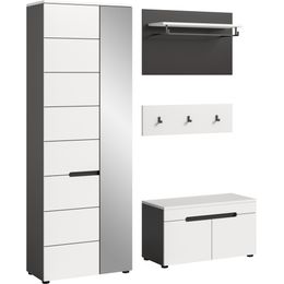 Garderoben-Set Home Affaire "REHAT, TOPSELLER, 4-teilig, Breite 160cm, individuell stellbar", grau (basalt grau, wei&szlig; nb), Kastenm&ouml;bel-Sets, Garderobenkombination, Kombination, Set, Flurgarderobe, Diele