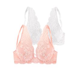 petite fleur by Lascana Damen Push-up-BH, apricot + wei&szlig;, Gr&ouml;&szlig;e 75D