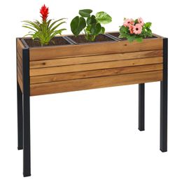 Pflanzkasten MCW-L22, Hochbeet Pflanzk&uuml;bel Blumenkasten, 75x81x30cm Outdoor Alu Akazie Holz MVG-zertifiziert, braun