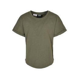 Longsleeve Urban Classics "Urban Classics Herren Boys Long Shaped Turnup Tee", Jungen, Gr. 110/116, olive, 100% Baumwolle, unifarben, normal, Rundhals, Shirts