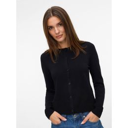 V&eacute;ro Moda Strickjacke VERO MODA "VMVICKY LS O-NECK BUTTON CARDIGAN NOOS", Damen, Gr. L, schwarz, Strick, Obermaterial: 52% Viskose, 28% Polyester, 20% Nylon, unifarben, regular fit taillenbedeckt, Rundhals, Rippb&uuml;ndchen, Strickjacken Strickjacke
