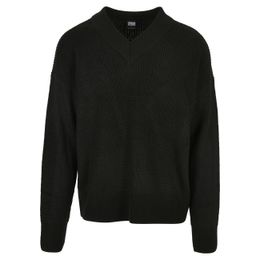 Strickpullover Urban Classics "Urban Classics Herren V-Neck Cardigan", Herren, Gr. L, schwarz, 95% Polyacryl, 5% Polyamid, unifarben, oversize, V-Ausschnitt, Pullover Strickpullover