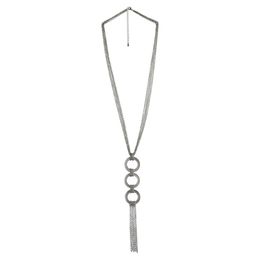 Kette mit Anh&auml;nger Steuer "4-reihig silberfarben mit 3 Metallringen", silber, Halsketten, Damen, 78cm, Metall, L: 78 B: 32mm, gl&auml;nzend, B:32mm