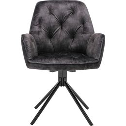 Esszimmerstuhl ByLiving "Sarina", grau (anthrazit, schwarz), B:64cm H:89cm T:63cm, Metall, St&uuml;hle, Esszimmerstuhl, 2er-Set, hochwertiger Vintage-Samt Bezug mit Steppung, 360Grad drehbar
