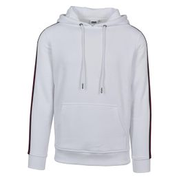 Kapuzenpullover Urban Classics "Urban Classics Herren Stripe Shoulder Hoody", Herren, Gr. S, wei&szlig; (wei&szlig;, schwarz, firerot), 63% Baumwolle, 37% Polyester, gestreift, loose fit, ohne Ausschnitt, Pullover Kapuzenpullover