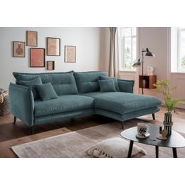 Ecksofa Home Affaire "Lazio modern und bequem, schmale Armlehnen, tolle Detailverarbeitung", gr&uuml;n (petrol), B:255cm H:94cm T:180cm, 93% Polyester, 7% Polyamid, Sofas, Ecksofa, zwei verschiedene Fu&szlig;farben w&auml;hlbar