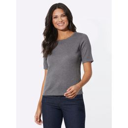 Kurzarmpullover Classic Basics "Kurzarm-Pullover", Damen, Gr. 38, grau (grau, meliert), 40% Viskose, 30% Polyamid, 25% Polyester, 5% Kaschmir, meliert, Pullover