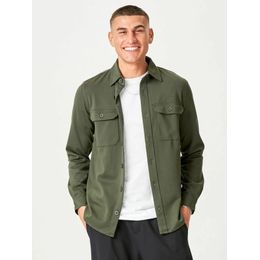 Langarmhemd TEESHOPPEN "TEESHOPPEN Shirt Performance", Herren, Gr. S, Normalgr&ouml;&szlig;en, schwarz olive, Obermaterial: 75% Polyester, 22% Viskose, 3% Elasthan, Hemden