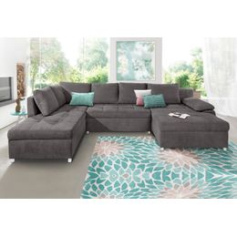 Wohnlandschaft Home Affaire "Labene U-Form", grau (fango), B:326cm H:82cm T:90cm, Struktur fein (95% Polyester, 5% Polyamid);Luxus-Microfaser ALTARA NUBUCK (100% Polyester);Kunstleder SOFTLUX / Struktur (100% Polyester);Struktur (100% Polyester), Sofas, Wohnlandschaft, wahlweise mit Bettfunktion und Bettkasten