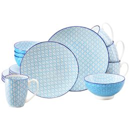 Kombiservice Creatable "Mediterran, Service 16-tlg.", blau, 16, Steinzeug, Geschirr-Sets, Kombiservice, Mediterraner Flair, Traditionell keramische Motive