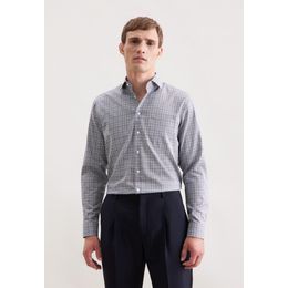 Businesshemd Seidensticker "Schwarze Rose", Herren, Gr. L42, normale &Auml;rmell&auml;ngen, blau (dunkelblau), 100% Baumwolle, kariert, regular fit, 2-Knopf-Manschette, Hemden, Regular 1/1 Kentkragen Karo