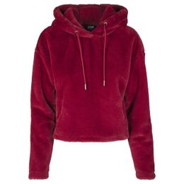 Sweatshirt Urban Classics "Urban Classics Damen Ladies Oversize Short Teddy Hoody", Damen, Gr. XS, burgundy, 100% Polyester, unifarben, Sweatshirts Sweatshirt