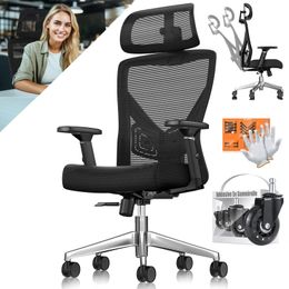 Kesser&reg; B&uuml;rostuhl mit verstellbaren Armlehnen Drehstuhl mit Lendenwirbelst&uuml;tze R&uuml;ckenschonend Schreibtischstuhl ergonomisch mit Kopfst&uuml;tze Office Chair Wippfunktion bis 125&deg; mit 5x Gummirollen