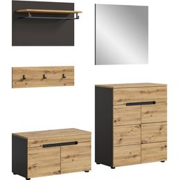 Garderoben-Set Home Affaire "REHAT, TOPSELLER, 5-teilig, Breite 175cm, individuell stellbar", grau (basalt grau, artisan eiche nachbildung), Kastenm&ouml;bel-Sets, Garderobenkombination, Kombination, Set, Flurgarderobe, Diele