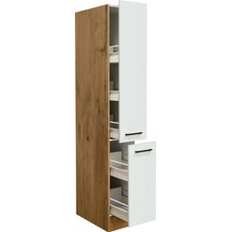 Apothekerschrank Flex-Well "Vintea", beige (magnolia matt, lancelot oak), B:30cm H:200cm T:57,1cm, Holzwerkstoff, Schr&auml;nke, Apothekerschrank, (B x H x T) 30 x 200 x 57 cm, mit 5 Ablagen