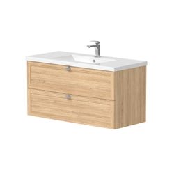 Waschtisch Welltime "Rustic", beige (bleached oak), B:100cm H:53,5cm T:46,5cm, Waschtische, Waschtisch, mit Soft-Close-Funktion, Breite 101,5 cm, Eichenfurnier