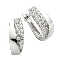 Paar Creolen ZEEme "Silber 925 rhodiniert mit Zirkonia wei&szlig;", wei&szlig; (wei&szlig;, wei&szlig;), Ohrringe, Damen, one-size, Silber 925 (Sterlingsilber)