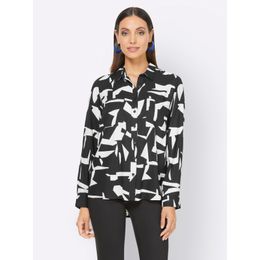 Heine Witt Damen Langarm-Bluse mit grafischem Druck-Dessin, schwarz-champagner-gemustert, Gr&ouml;&szlig;e 50