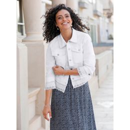 WITT Damen Jeansjacke mit gewellten Spitzenabschl&uuml;ssen, wei&szlig;, Gr&ouml;&szlig;e 36