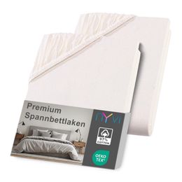 NYVI Spannbettlaken DreamScience Premium - Komfort Spannbetttuch, 190g/m&sup2;, Einlaufschutz, B&uuml;gelfrei, mit Gummizug Farbe:natur;Gr&ouml;&szlig;e:140 - 160x220 + 40 cm Boxspringbett (2er Pack)