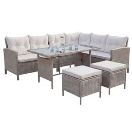 Inspinovia Polyrattan Gartenm&ouml;bel Lounge TERA Grau/Grau - Sofa, Tisch, Hocker & Kissen - 7 Personen