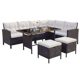 Inspinovia Polyrattan Gartenm&ouml;bel Lounge TERA Schwarz/Grau - Sofa, Tisch, Hocker & Kissen - 7 Personen
