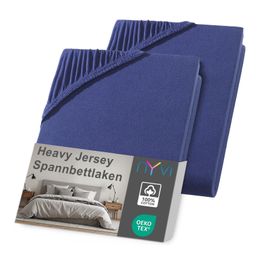 NYVI Spannbettlaken DreamScience Heavy Jersey - Spannbetttuch, Formstabil, 160g/m&sup2;, Rundum-Gummizug, B&uuml;gelfrei Farbe:navyblau;Gr&ouml;&szlig;e:180 - 200x200 + 15 cm Split Topper (2er Pack)