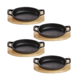 ECHTWERK EW-GE-1345-4 Servierschale aus Gusseisen, Auflaufform mit Servierbrett, Grillpfanne Small-Edition