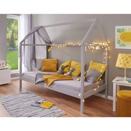 Inter Link Kinderbett Hausbett Sunroad 90x200 cm in Kiefer Massivholz - Hellgrau