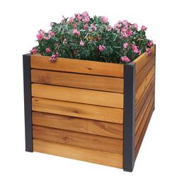 Pflanzkasten MCW-L23, Hochbeet Blumenkasten, Outdoor Akazie Holz MVG-zertifiziert Aluminium ~ 32x34x34cm braun
