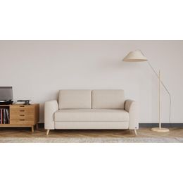 BRUNO Schlafsofa 140cm in Creme Ecru Beige | stabiles Massivholz & Boxspringkomfort