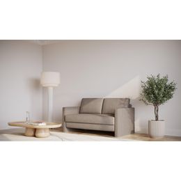 BRUNO Schlafsofa 140cm in Taupe Grau-Beige | stabiles Massivholz & Boxspringkomfort