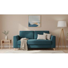 BRUNO Schlafsofa 160cm in Petrol | stabiles Massivholz & Boxspringkomfort