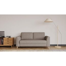 BRUNO Schlafsofa 140cm in Taupe Grau-Beige | stabiles Massivholz & Boxspringkomfort
