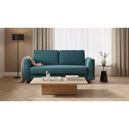 BRUNO Schlafsofa 140cm in Petrol | stabiles Massivholz & Boxspringkomfort