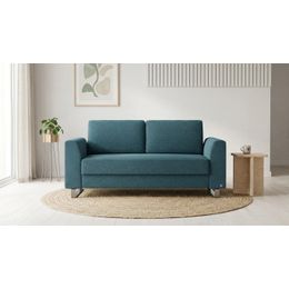 BRUNO Schlafsofa 140cm in Petrol | stabiles Massivholz & Boxspringkomfort