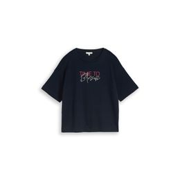 Tom Tailor Damen T-Shirt mit Schriftzug, blau, Uni, Gr. XL