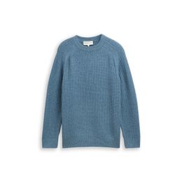 Tom Tailor Denim Herren Strickpullover mit Rundhalsausschnitt, blau, Meliert, Gr. XL
