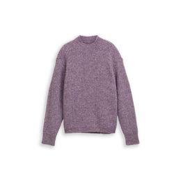 Tom Tailor Denim Damen Relaxed Fit Strickpullover mit Stehkragen, lila, Meliert, Gr. L