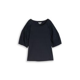 Tom Tailor Damen T-Shirt mit Lochstickereien, blau, Uni, Gr. M