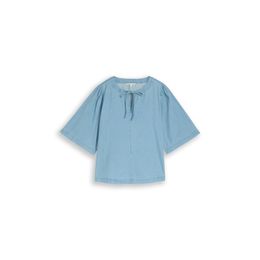 Tom Tailor Denim Damen Jeansbluse mit Schleifen-Detail, blau, Uni, Gr. XL