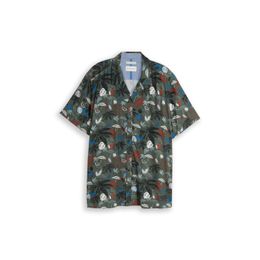 Tom Tailor Herren Plus Size - Regular Fit Resort Kurzarmhemd aus Viskose, gr&uuml;n, Gemustert, Gr. 4XL