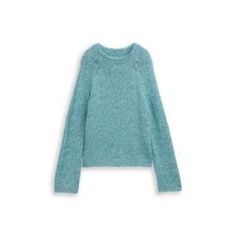 Tom Tailor Damen Loose Fit Strickpullover mit Wollanteil, blau, Meliert, Gr. L
