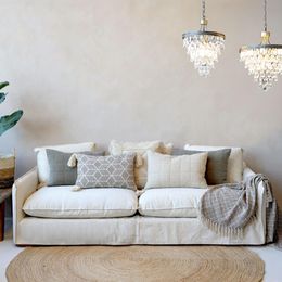 Chic Antique Malo Leinensofa mit 5 Kissen &ndash; Franz&ouml;sischer Landhausstil 220 x 95 x 75 cm, creme & latte skandinavische Deko Online Shop